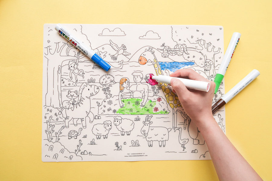 Adam and Eve in the Garden of Eden | Colouring Mat | The Commandment Co ...